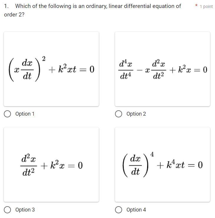 Solved 1. Which of the following is an ordinary, linear | Chegg.com
