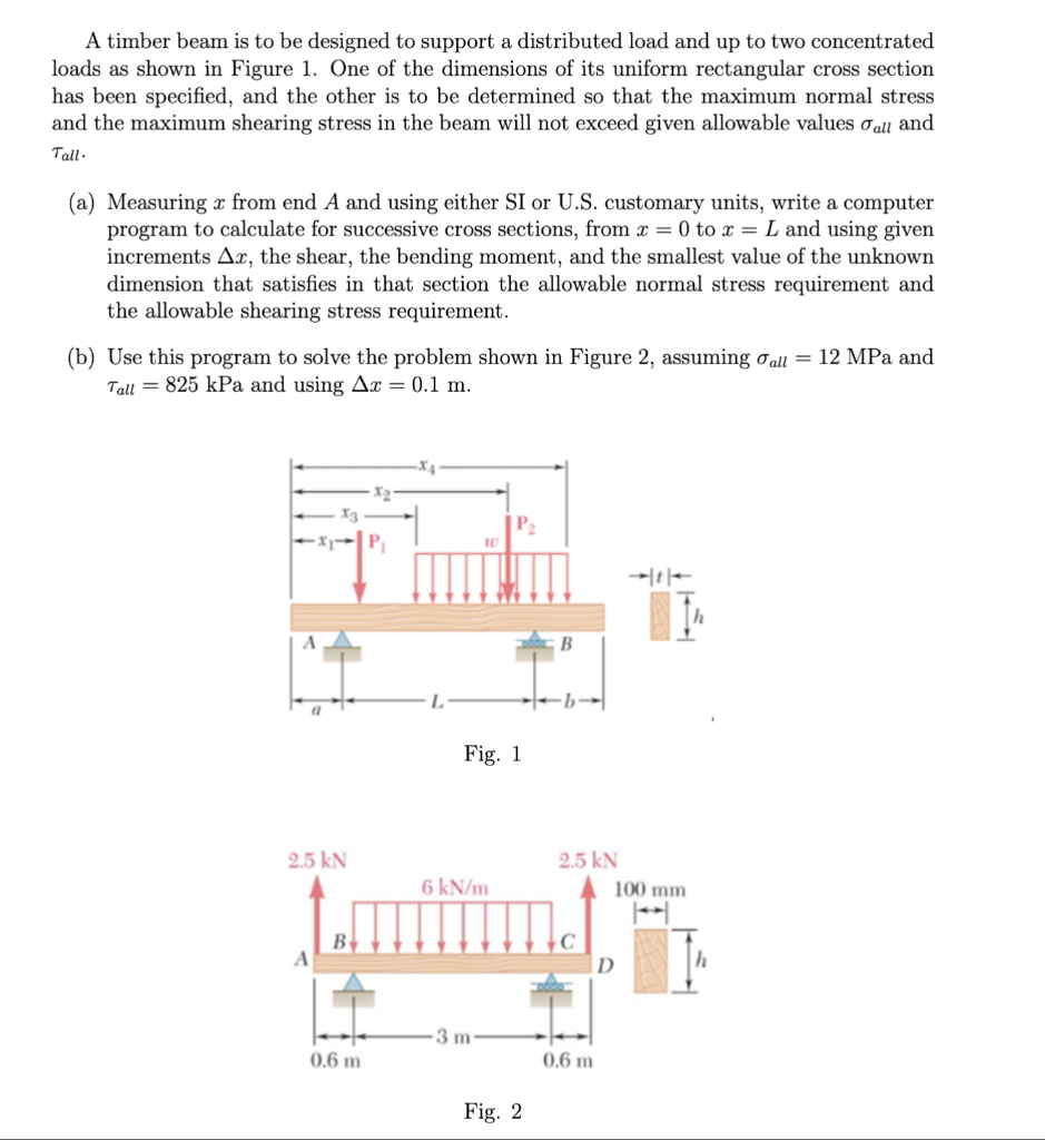 Solved A timber beam is to be designed to support a | Chegg.com