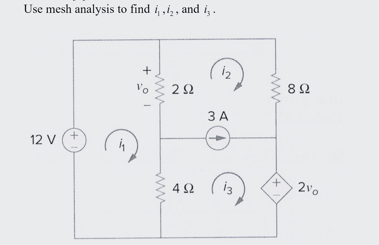 Solved Use mesh analysis to find i1,i2, and i3. | Chegg.com