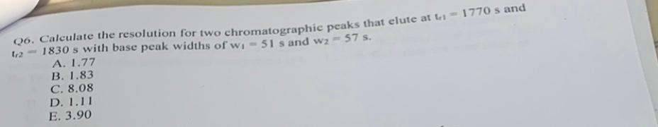 Solved Q6. Calculate the resolution for two chromatographic | Chegg.com