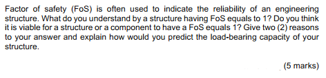 Solved Factor of safety (FoS) is often used to indicate the | Chegg.com