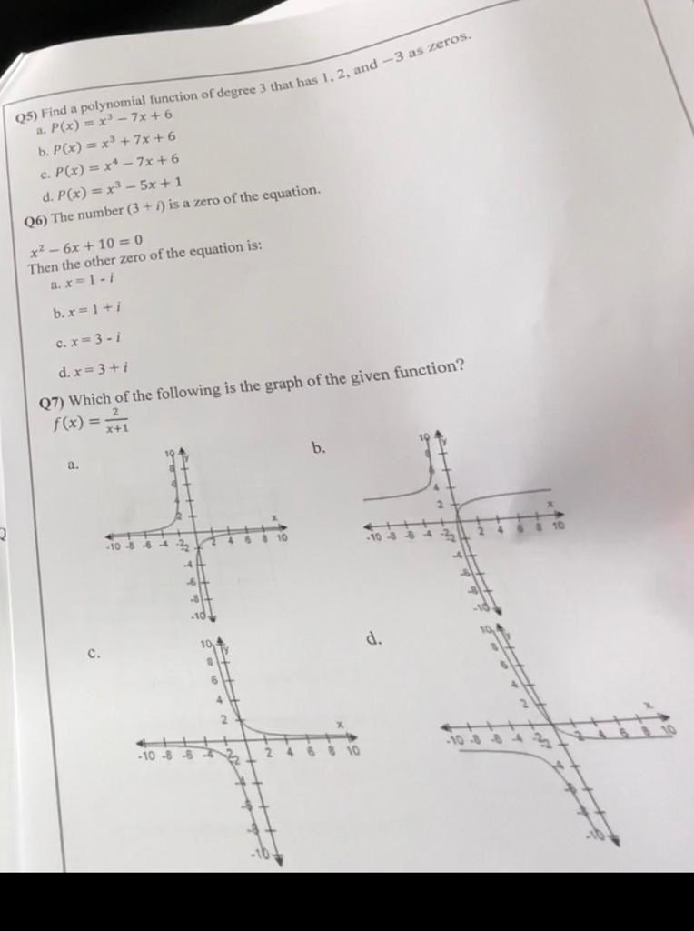 Solved Q5) Find a polynomial function of degree 3 that has | Chegg.com