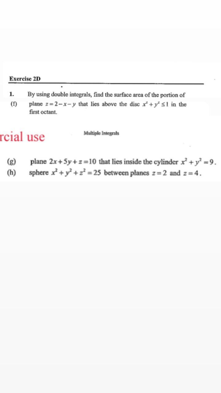 Solved Exercise 2D 1. (1) By using double integrals, find | Chegg.com