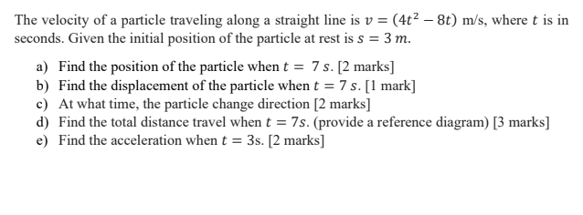 Solved The velocity of a particle traveling along a straight | Chegg.com