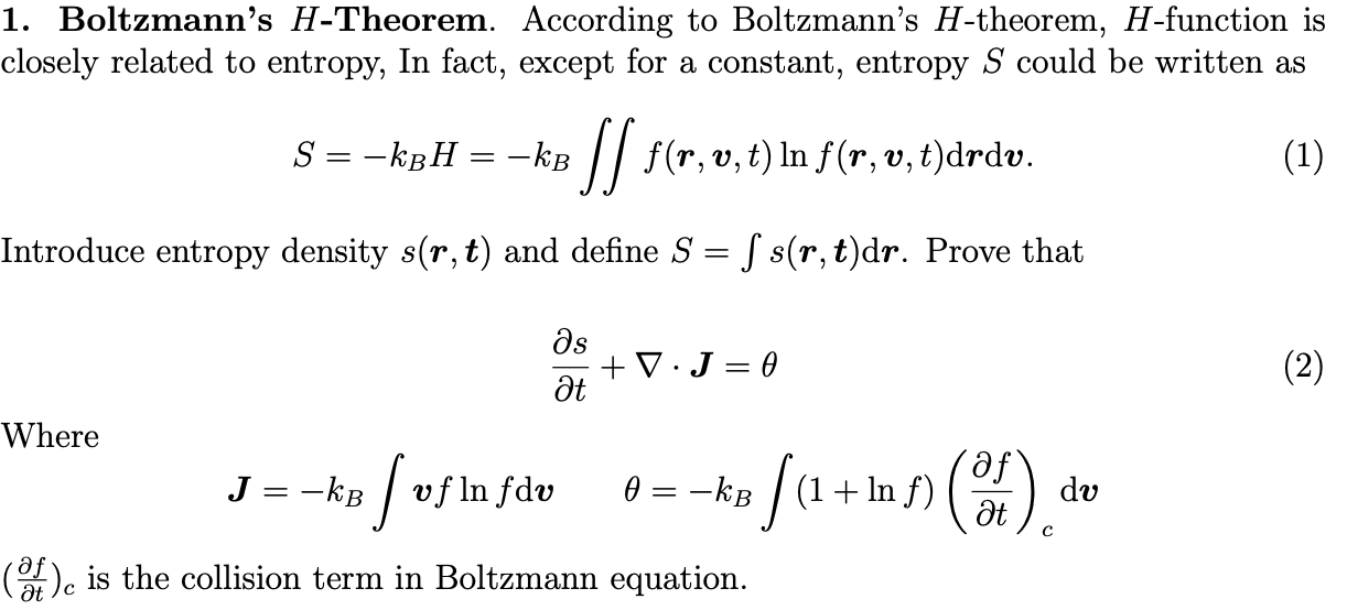 Solved 1. Boltzmann's H-Theorem. According to Boltzmann's | Chegg.com
