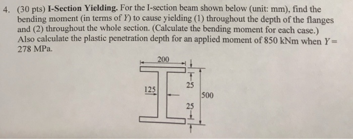 4. (30 pts) I-Section Yielding. For the I-section | Chegg.com
