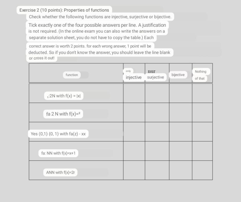Exercise 2 (10 points): Properties of functions Check | Chegg.com
