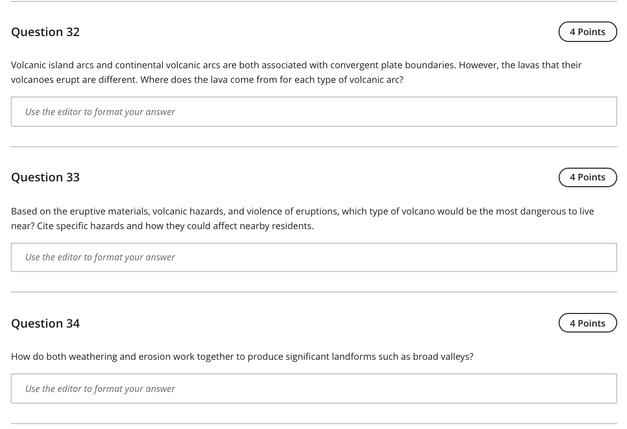 Solved Question 32 4 Points Volcanic island arcs and | Chegg.com