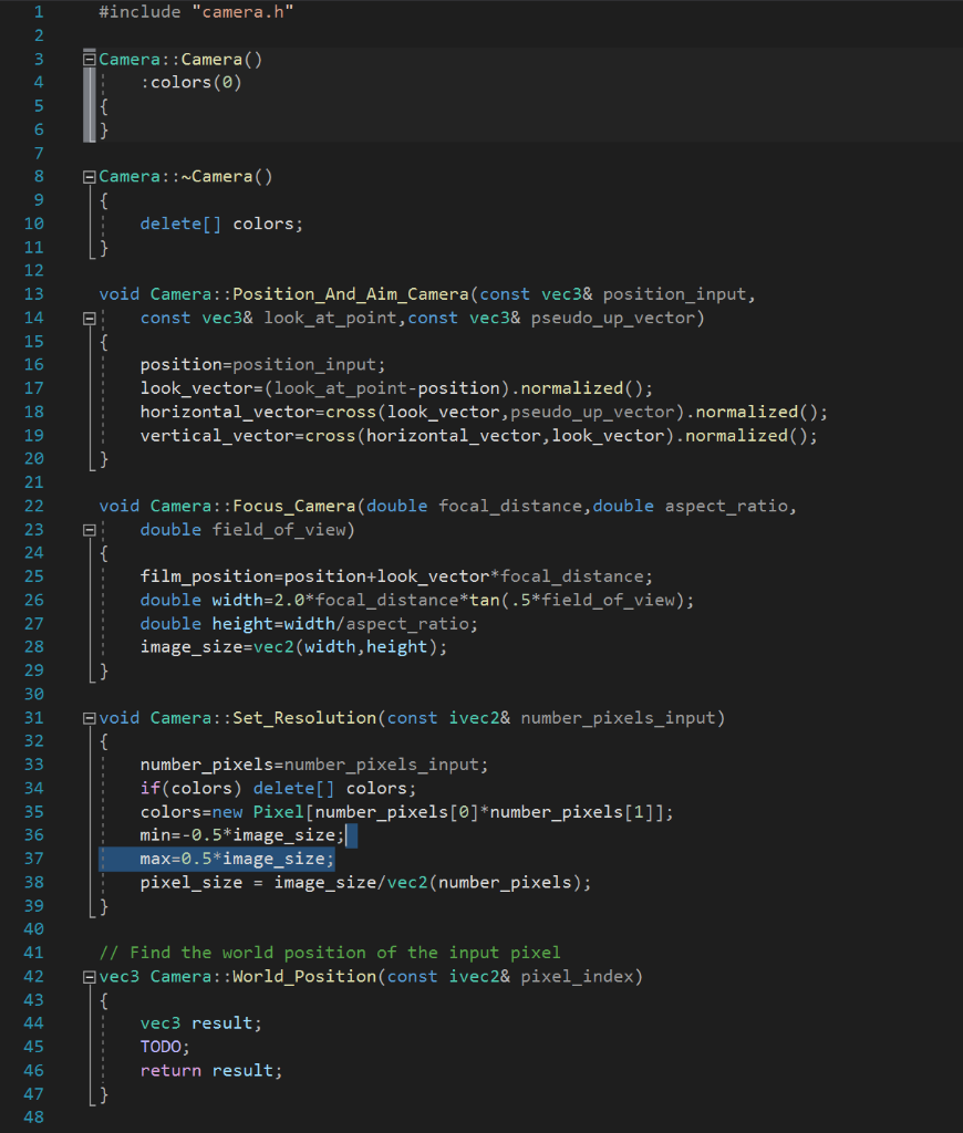 Solved A The World Position Function In The Camera Class Chegg