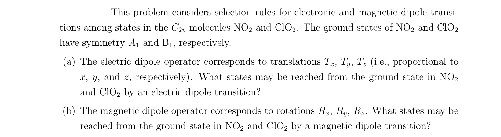 Solved This problem considers selection rules for electronic | Chegg.com
