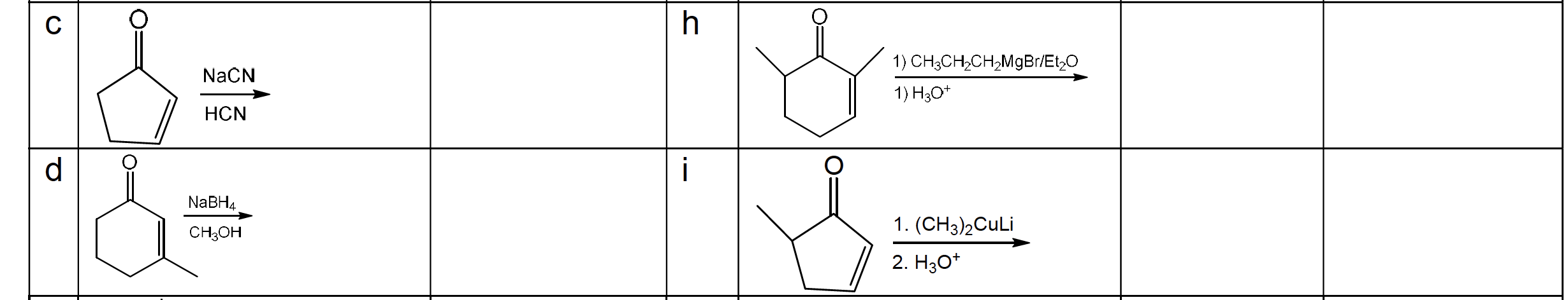 Solved 0 h O NaCN 1) CH3CH2CH2MgBr/Et20 1) H30+ HCN d i | Chegg.com