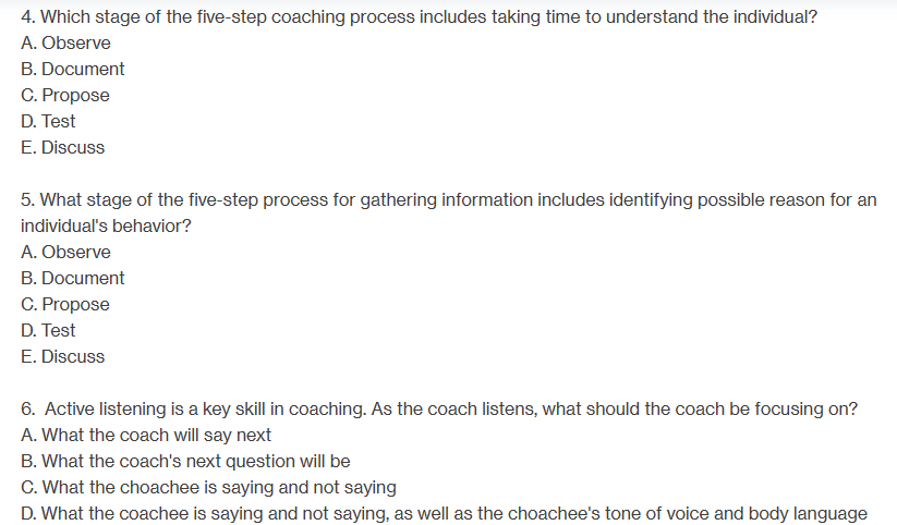 Solved 4. Which stage of the five-step coaching process | Chegg.com