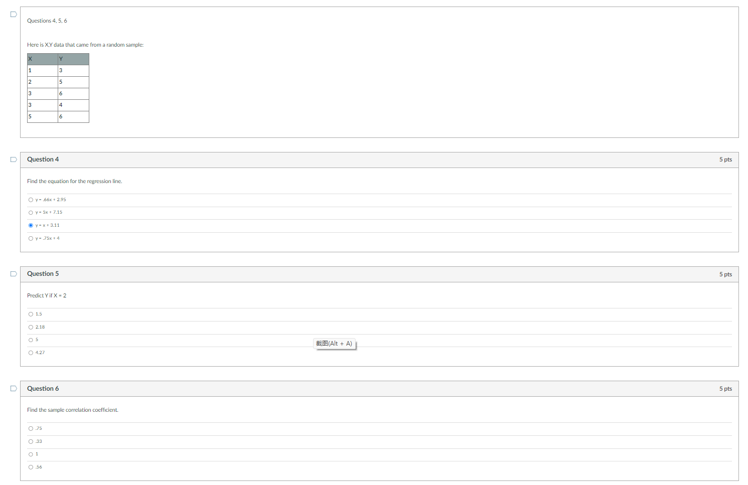 Solved Questions 4, 5, 6 Here is X,Y data that | Chegg.com