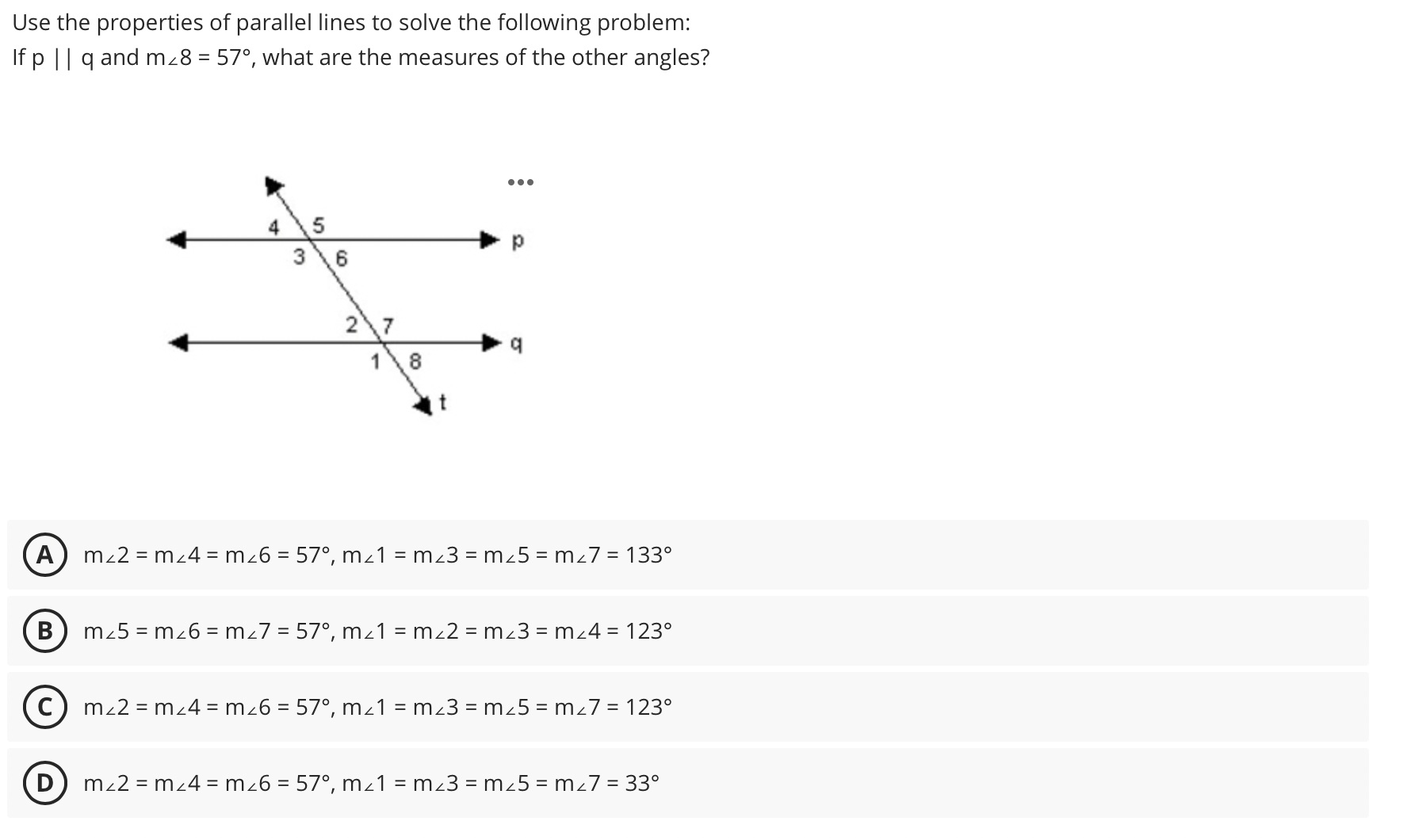 Solved Use the properties of parallel lines to solve the | Chegg.com