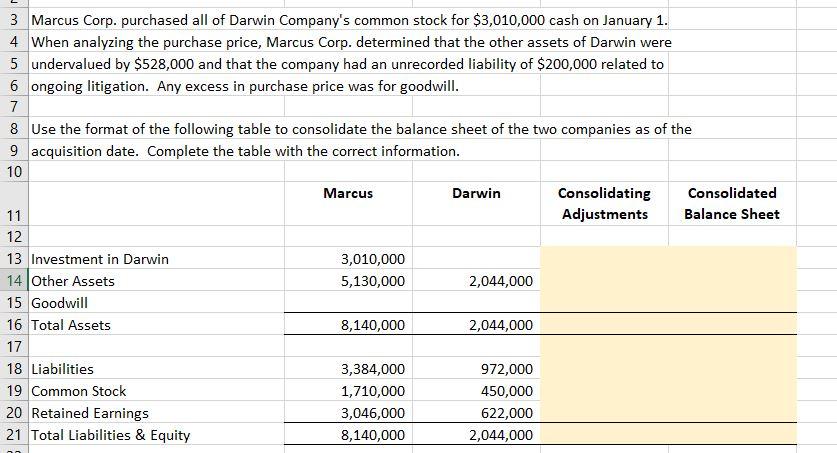 Solved 3 Marcus Corp. purchased all of Darwin Company's | Chegg.com