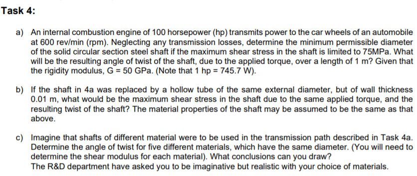Solved Task 4: a) An internal combustion engine of 100 | Chegg.com