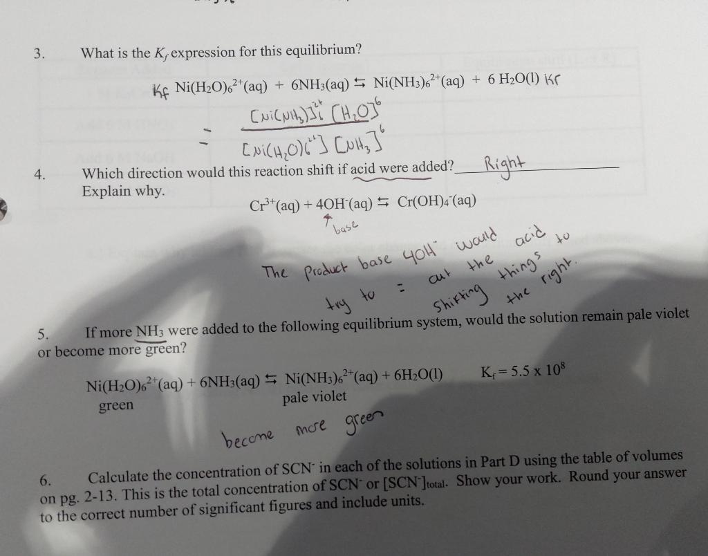 Solved 3. What is the Kf expression for this equilibrium? | Chegg.com