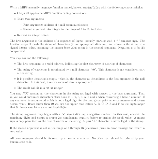 Write a MIPS assembly lauguage function named/labeled | Chegg.com