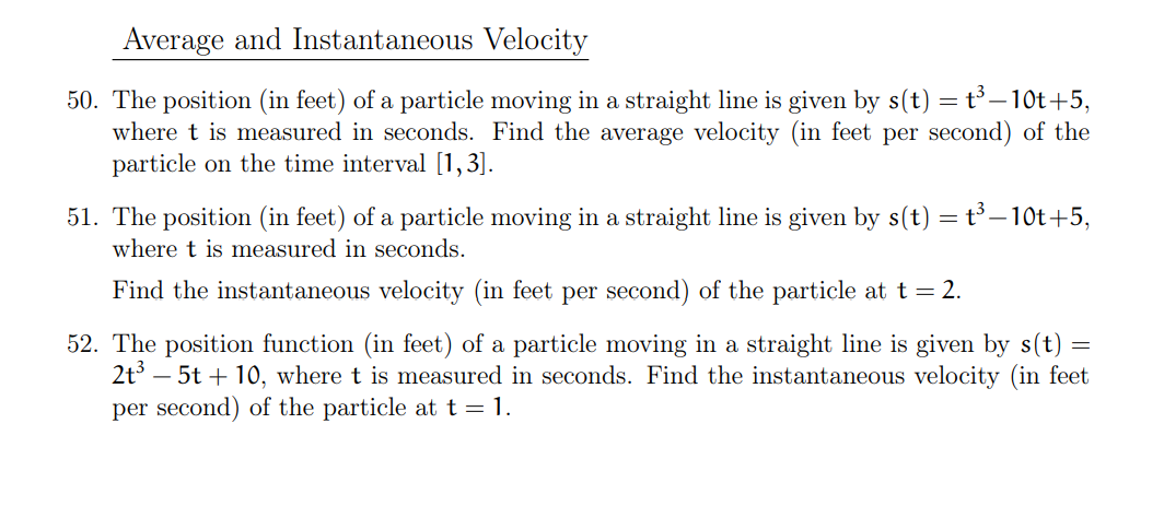 Solved Average and Instantaneous Velocity 50. The position | Chegg.com