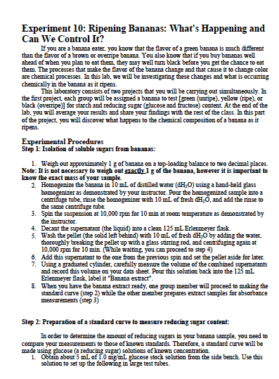 Experiment 10: Ripening Bananas: What's Happening and | Chegg.com