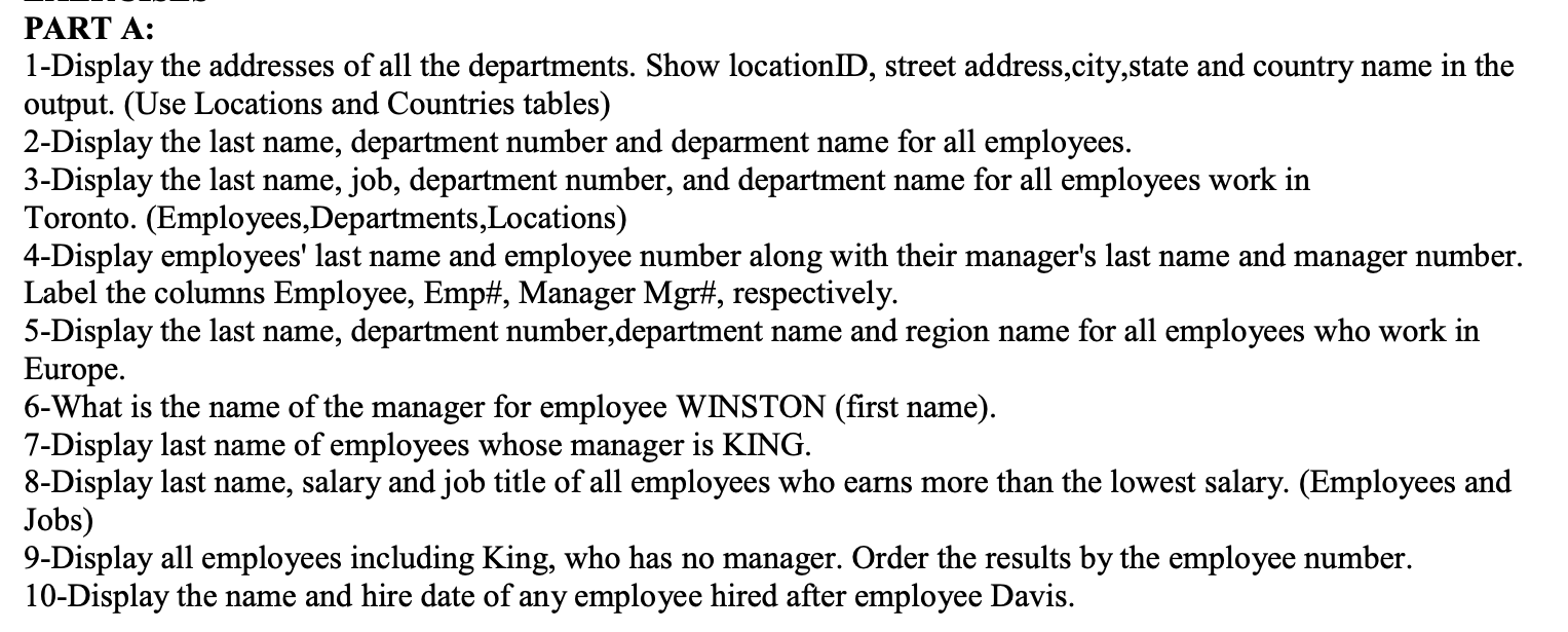 PART A: 1-Display the addresses of all the | Chegg.com