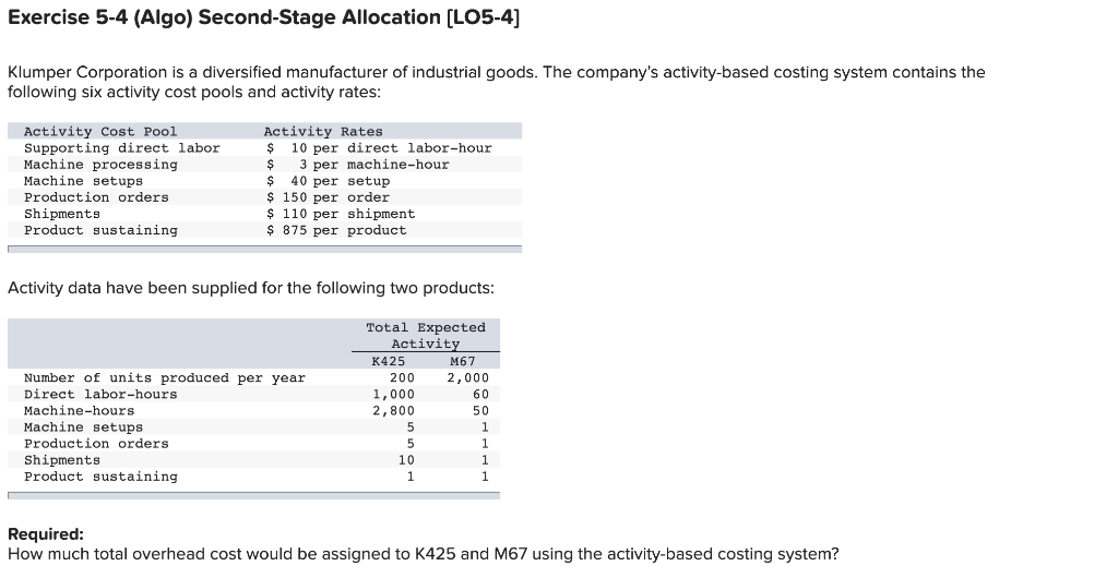 Solved Exercise 5-4 (Algo) Second-Stage Allocation (LO5-4] | Chegg.com