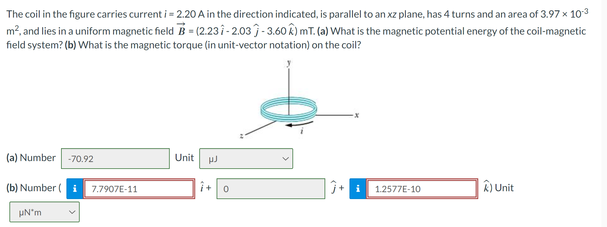 Solved The coil in the figure carries current i=2.20 A in | Chegg.com