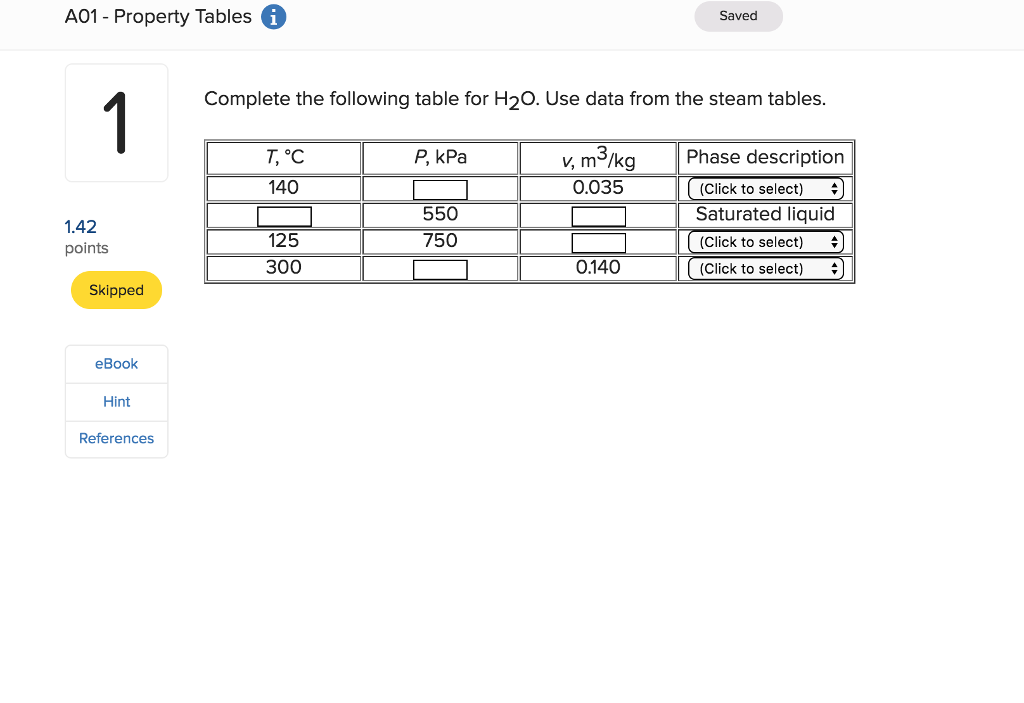 Solved A01 - Property Tables Saved Complete the following | Chegg.com