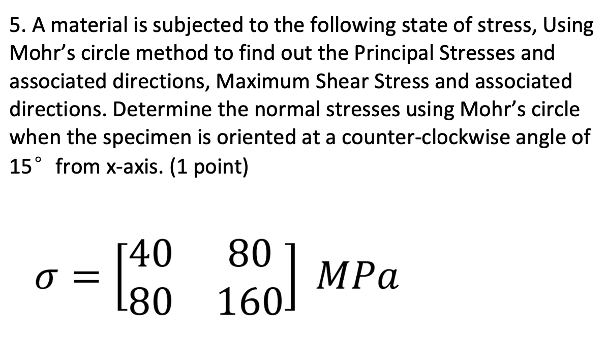Solved A material is ﻿subjected to ﻿the following state of | Chegg.com