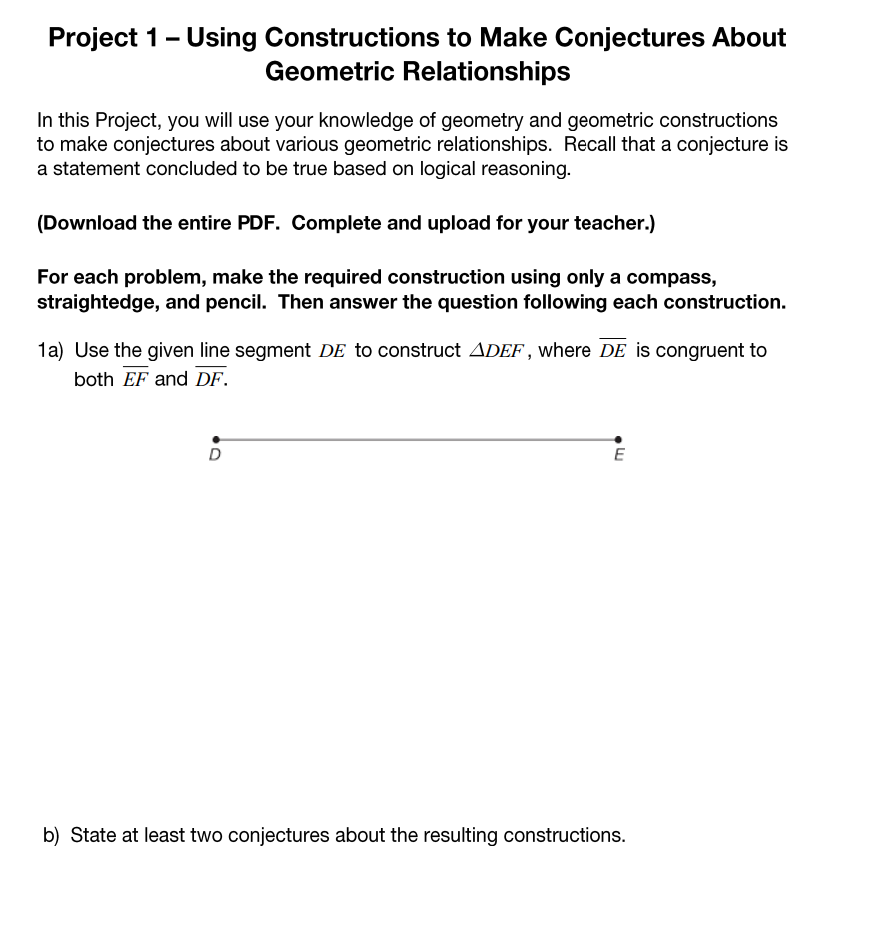 Solved Project 1 - Using Constructions to Make Conjectures | Chegg.com