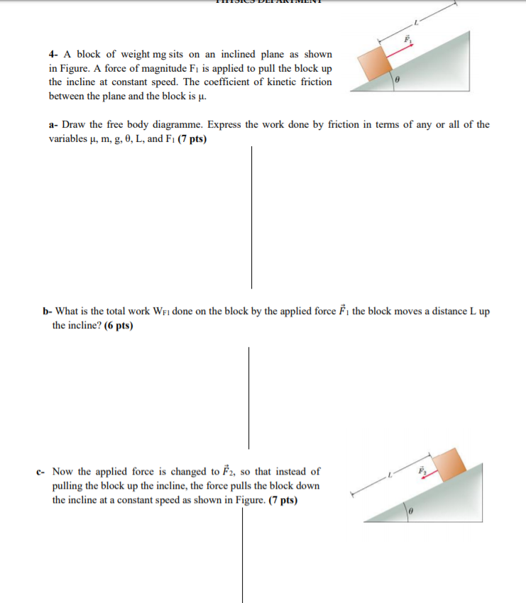 Solved 4- A block of weight mg sits on an inclined plane as | Chegg.com
