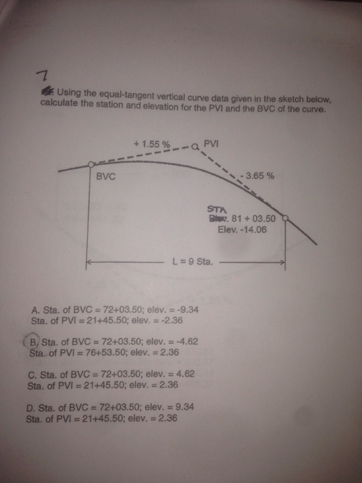 Solved Using the equal-tangent vertical curve data given in | Chegg.com