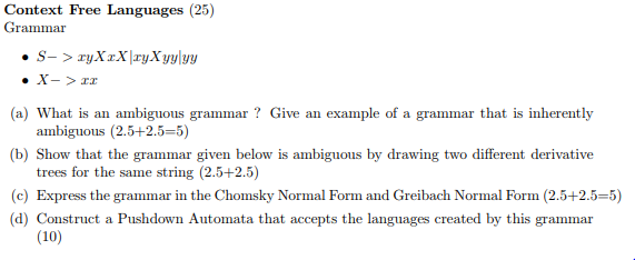 Solved Context Free Languages (25) Grammar (a) What is an | Chegg.com