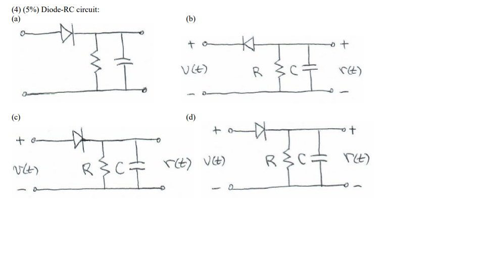 Solved (4) (5%) Diode-RC circuit: (a) (b) + ot uit) R rt) | Chegg.com