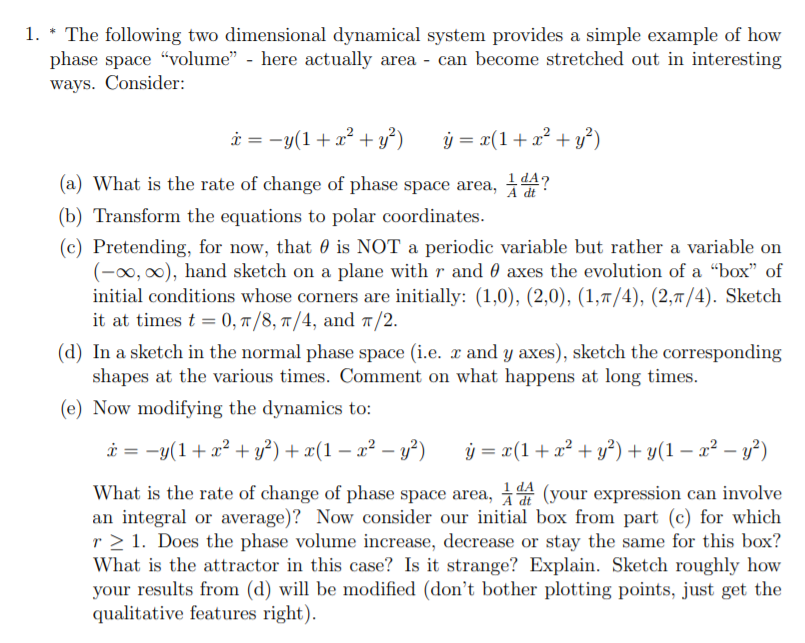1. * The following two dimensional dynamical system | Chegg.com