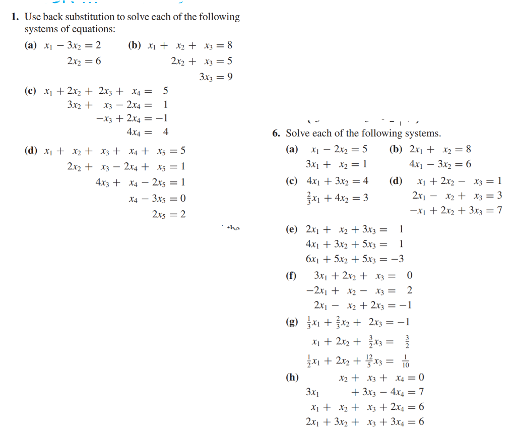 Solved 1. Use back substitution to solve each of the | Chegg.com