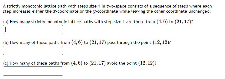 Solved A strictly monotonic lattice path with steps size 1 | Chegg.com