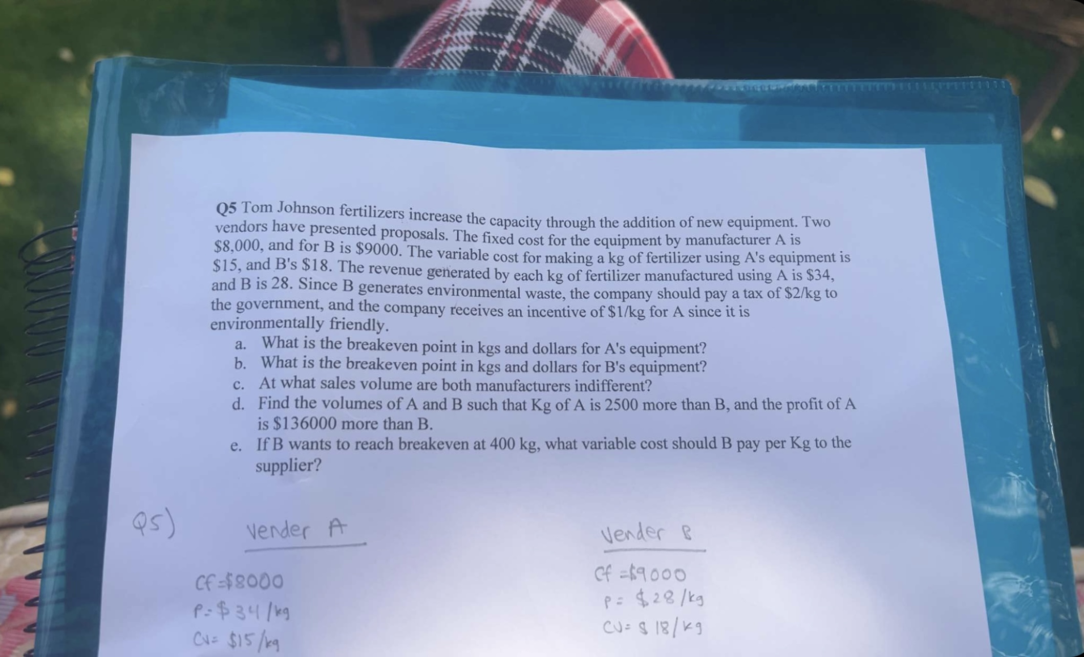 Solved Q5 ﻿Tom Johnson fertilizers increase the capacity | Chegg.com