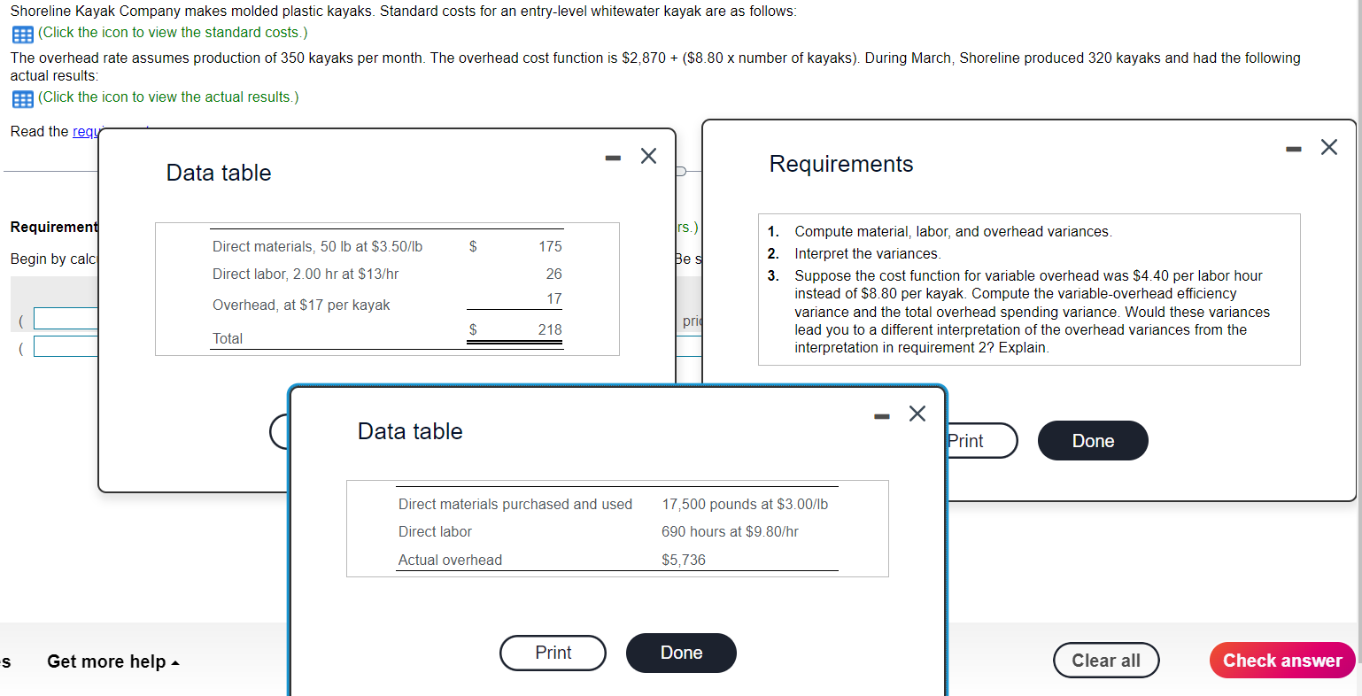 Solved (Click the icon to view the standard costs.)The | Chegg.com