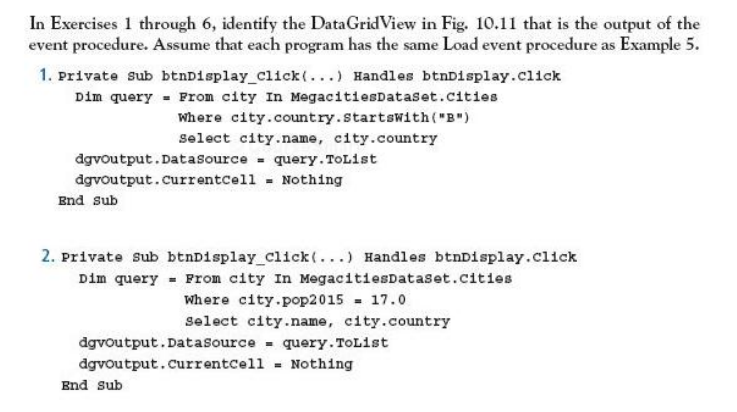Solved In Exercises 1 Through 6 Identify The Datagridview