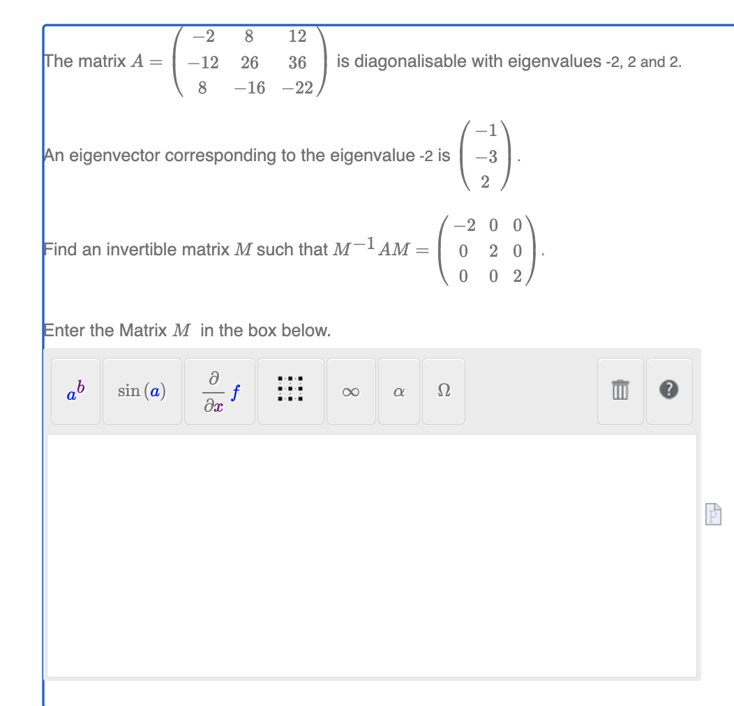 Solved The matrix A=⎝⎛−2−128826−161236−22⎠⎞ is | Chegg.com