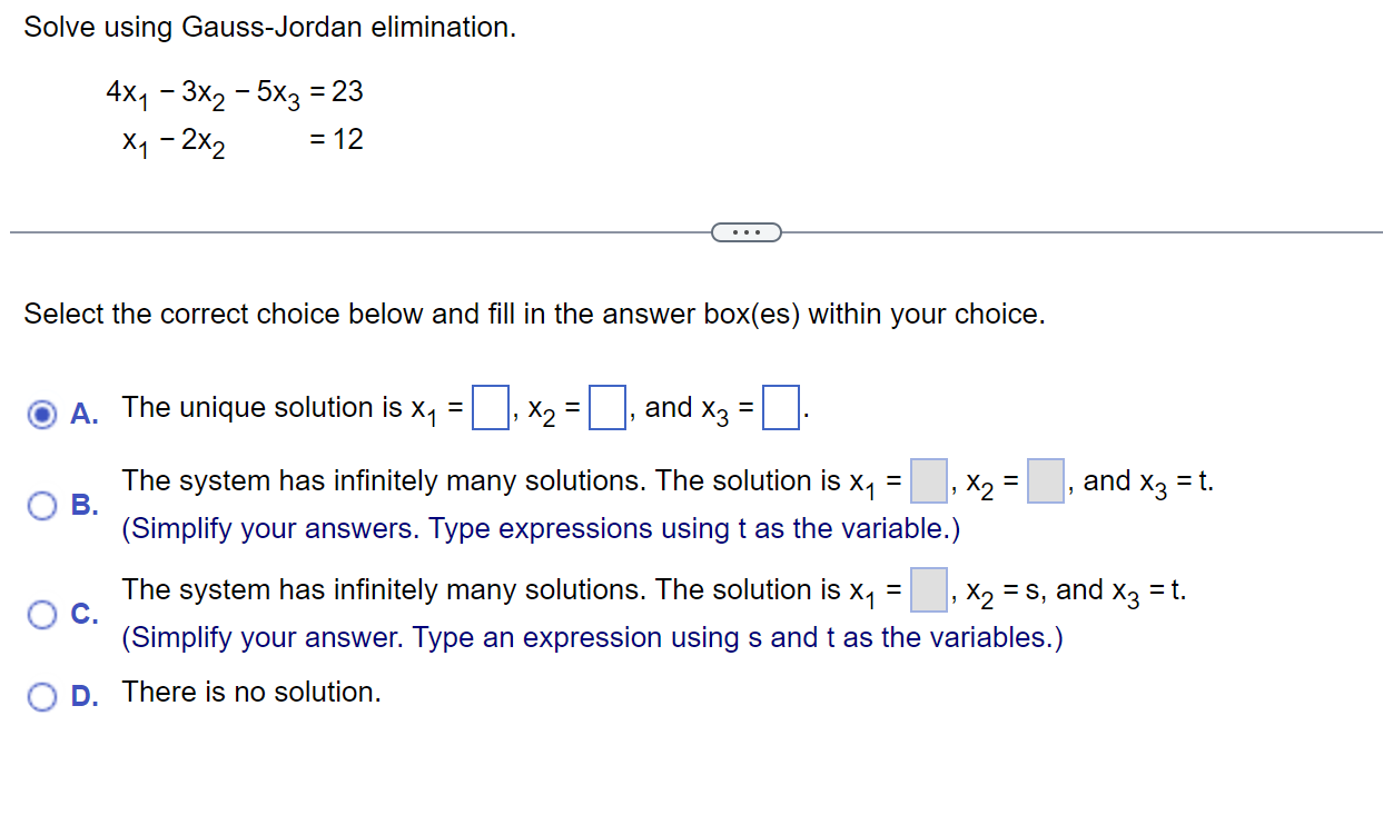 Solved Solve using Gauss-Jordan elimination. | Chegg.com