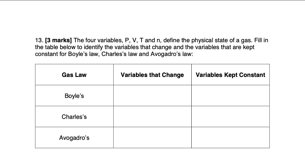Solved 13. [3 marks] The four variables, P,V,T and n, define | Chegg.com