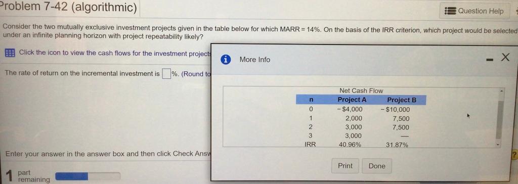 Solved Problem 7-42 (algorithmic) : Question Help Consider | Chegg.com