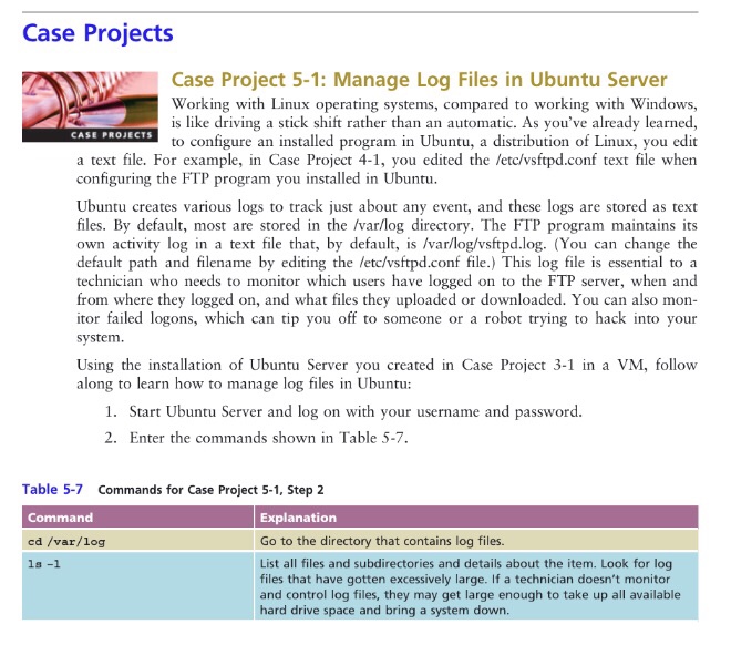 Solved Case Projects Case Project 5-1: Manage Log Files in | Chegg.com