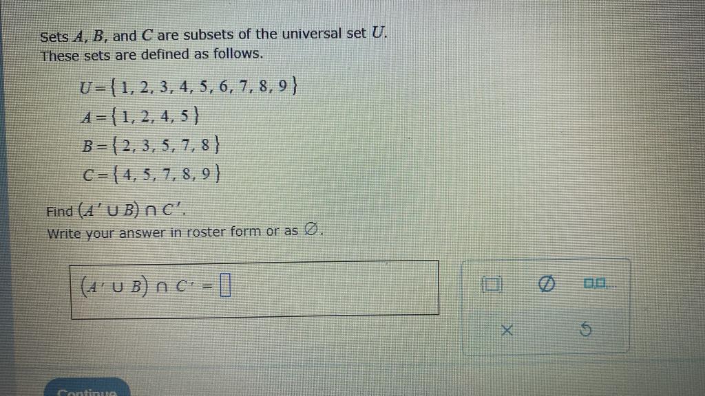 Solved Sets A,B, and C are subsets of the universal set U. | Chegg.com