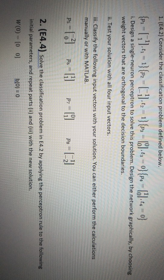Solved 1. (E4.2) Consider the classification problem defined | Chegg.com