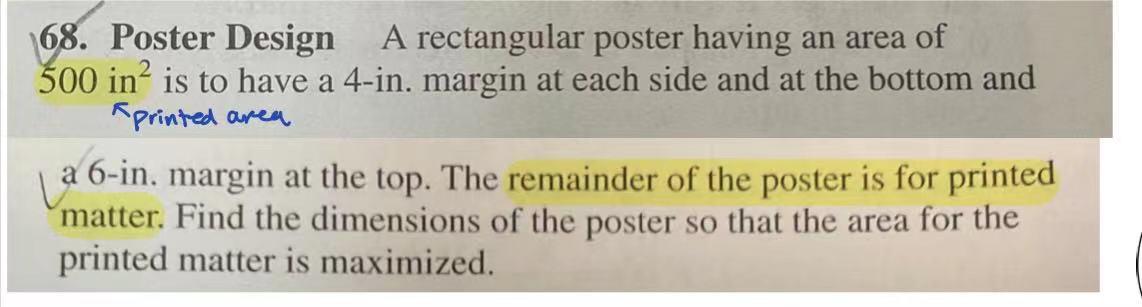 Solved 68. Poster Design A rectangular poster having an area | Chegg.com