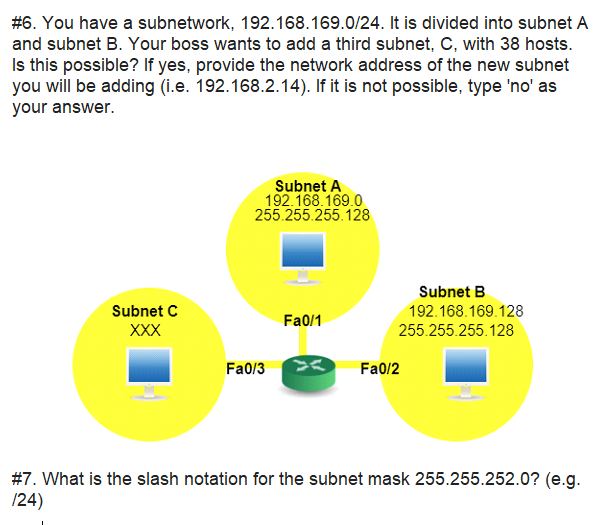 Solved #6. You have a subnetwork, 192.168.169.0/24. It is | Chegg.com