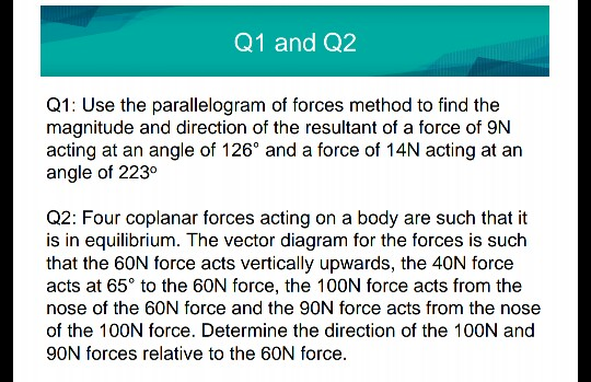 Solved Q1 and Q2 Q1: Use the parallelogram of forces method | Chegg.com